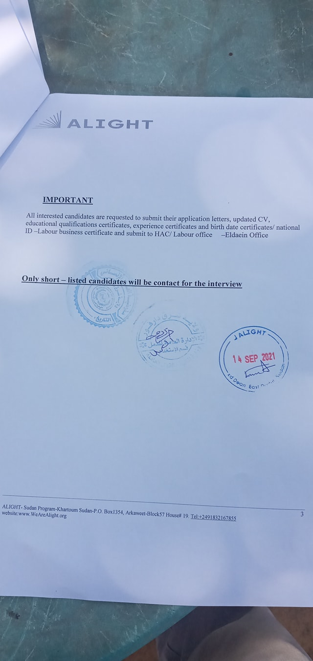 ALIGHT Organization Jobs in HAC – Sudan Career